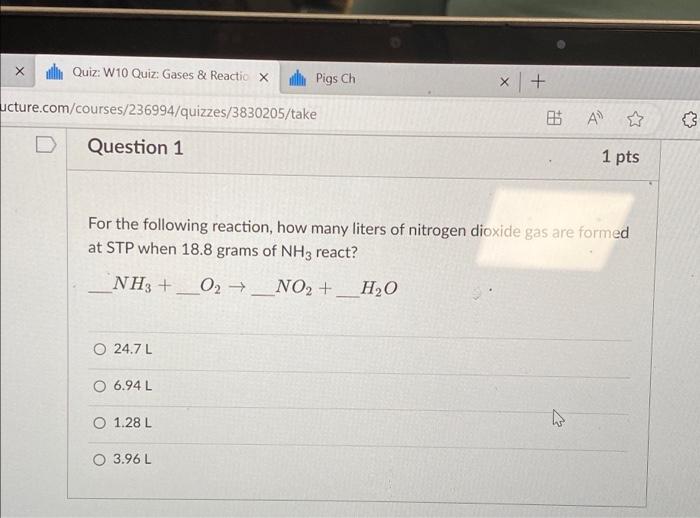 Solved X Quiz: W10 Quiz: Gases & Reactio X | Chegg.com
