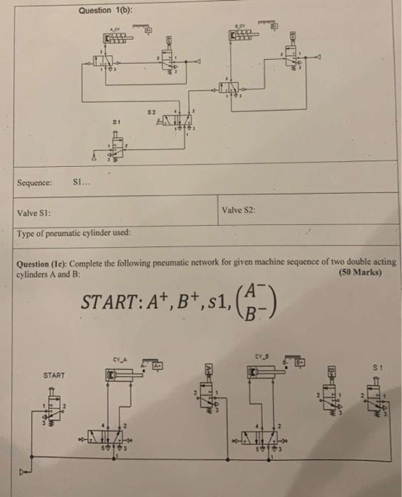 Question 1(b): Sequence: Sl... Valve SI: Valve S2: | Chegg.com