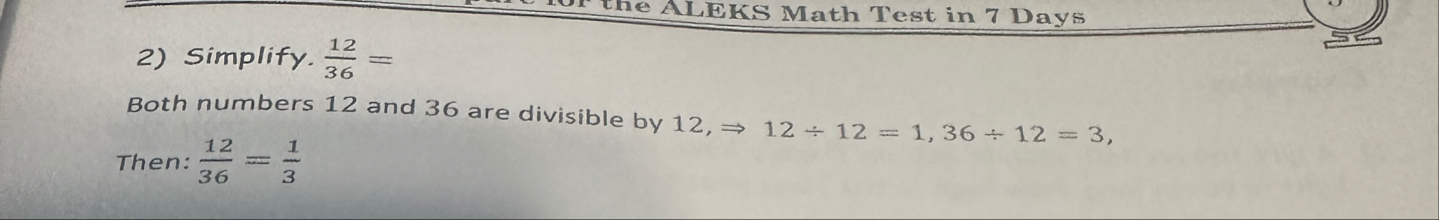 Solved che ALEKS Math Test in 7 ﻿DaysSimplify 1236=Both | Chegg.com