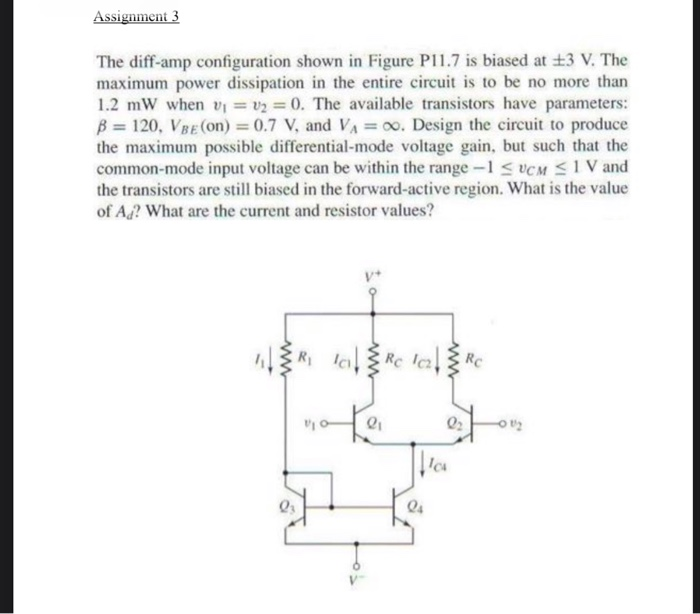 Solved Assignment 3 The diff-amp configuration shown in | Chegg.com