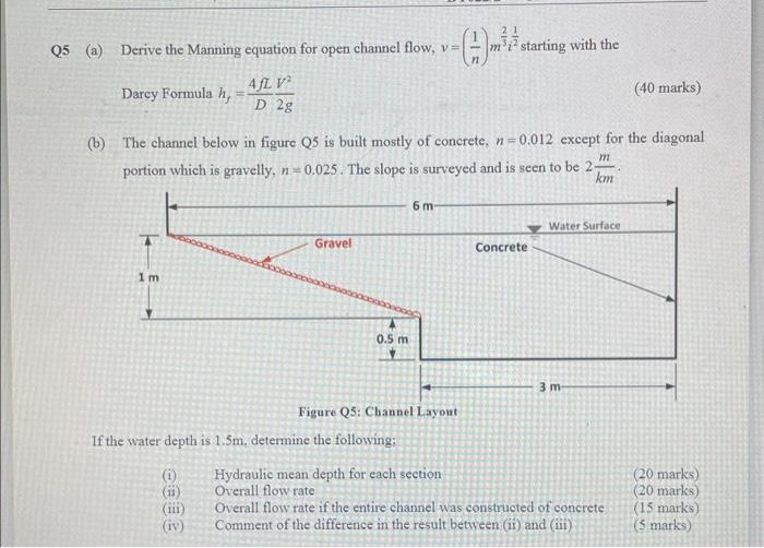 Solved (a) Derive the Manning equation for open channel | Chegg.com