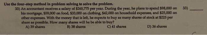 Solved Use the four-step method in problem solving to solve | Chegg.com