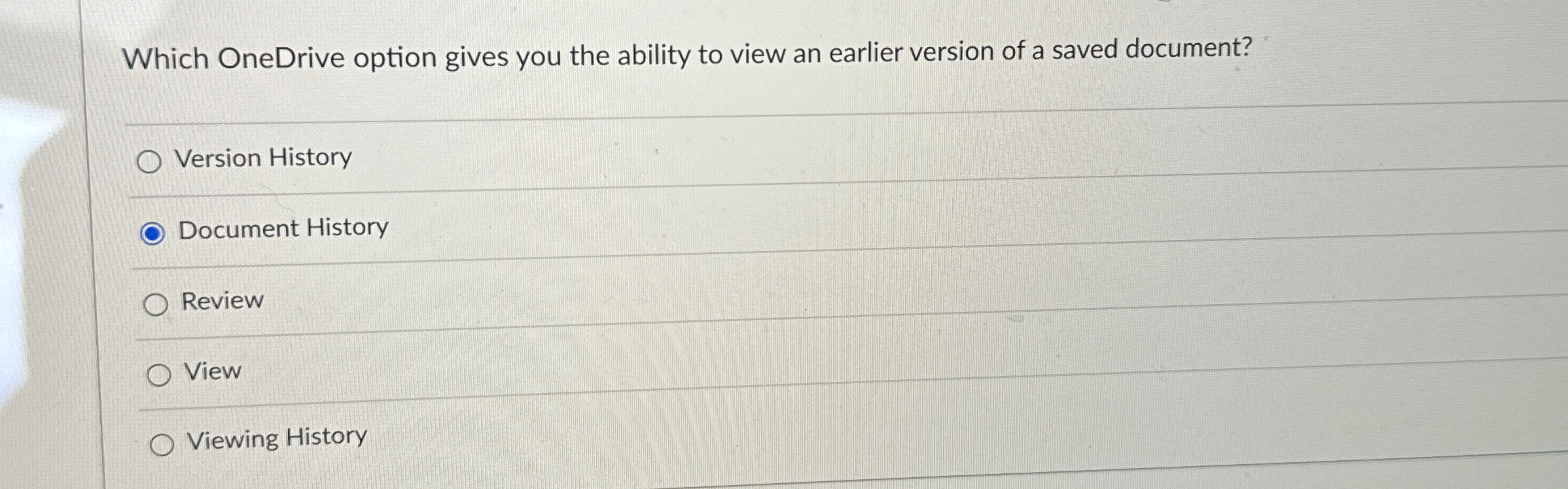 Solved Which OneDrive option gives you the ability to view | Chegg.com