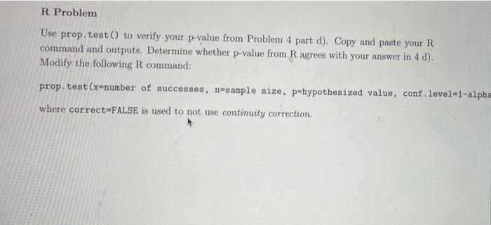 R Problem Use prop.test() to verify your p-value from | Chegg.com
