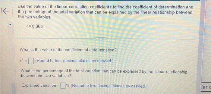 Solved Use the value of the linear correlation coefficient r | Chegg.com