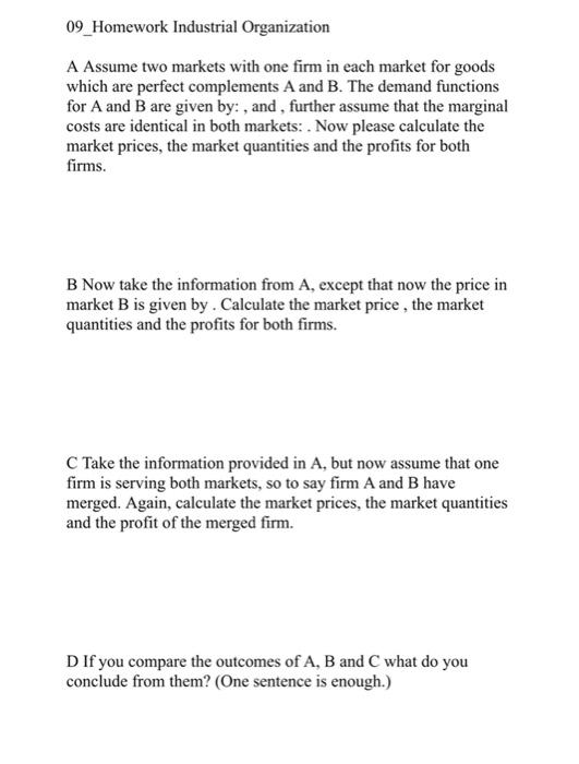 Solved 09_Homework Industrial Organization A Assume two | Chegg.com