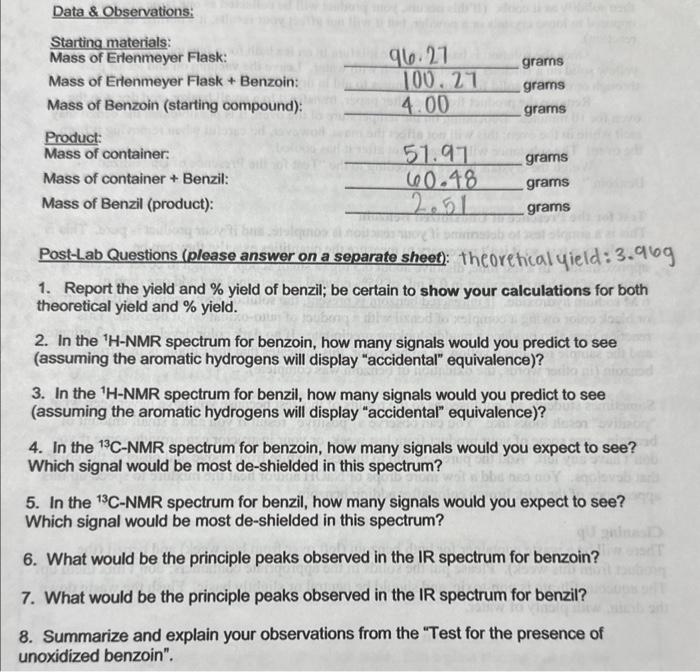theoretical yield and % yield. 2. In the 1H−NMR | Chegg.com