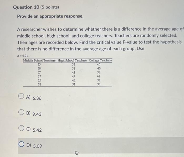 Solved Question 10 (5 points) Provide an appropriate | Chegg.com
