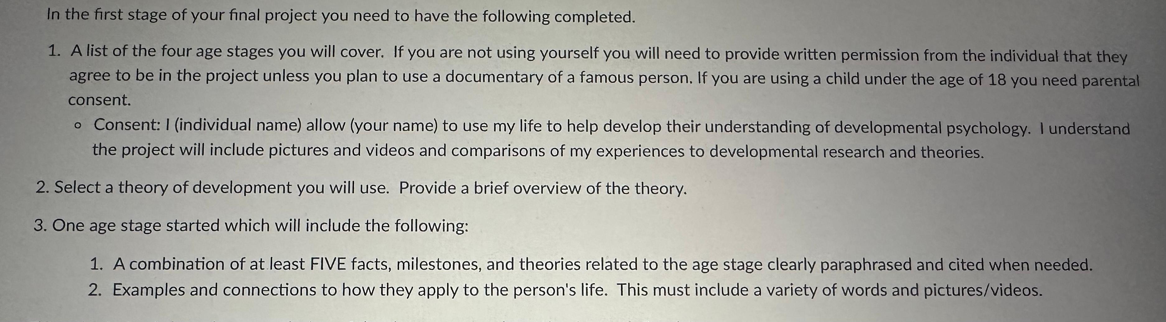 Solved In the first stage of your final project you need to | Chegg.com