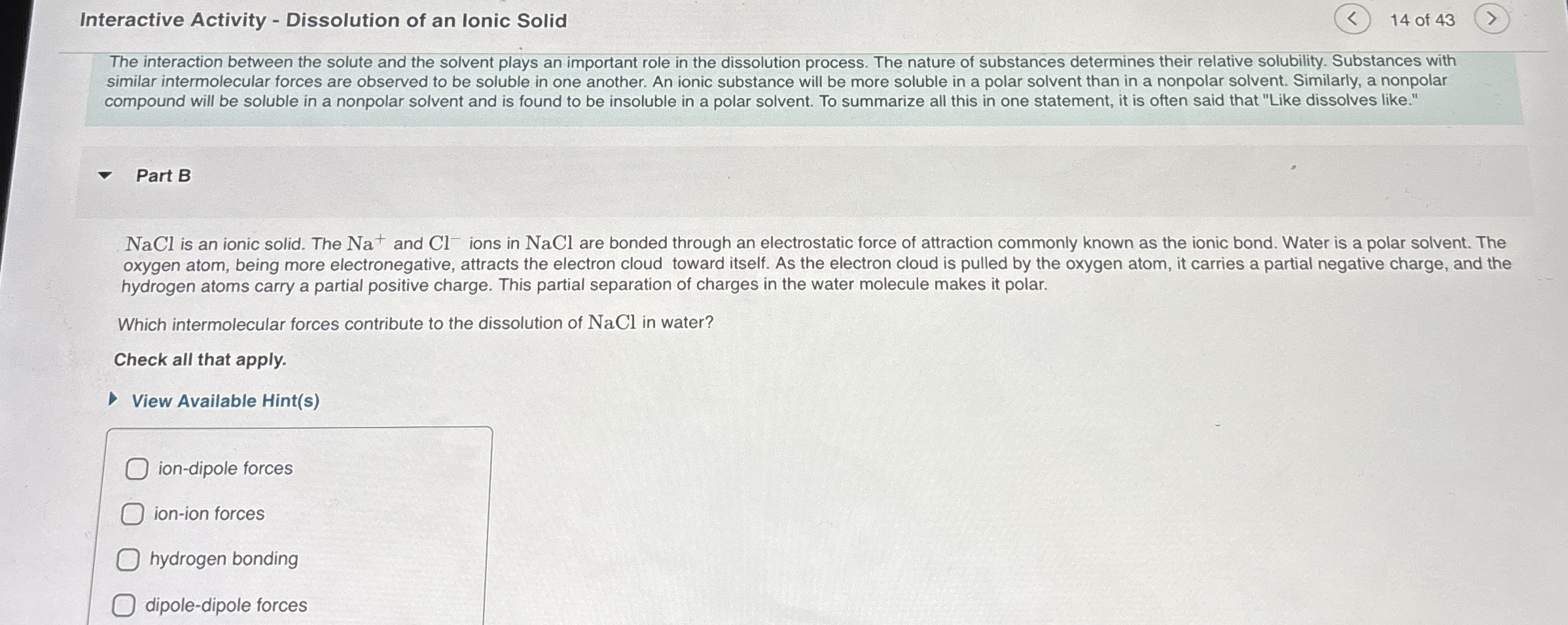 Solved Interactive Activity - ﻿Dissolution of an Ionic | Chegg.com
