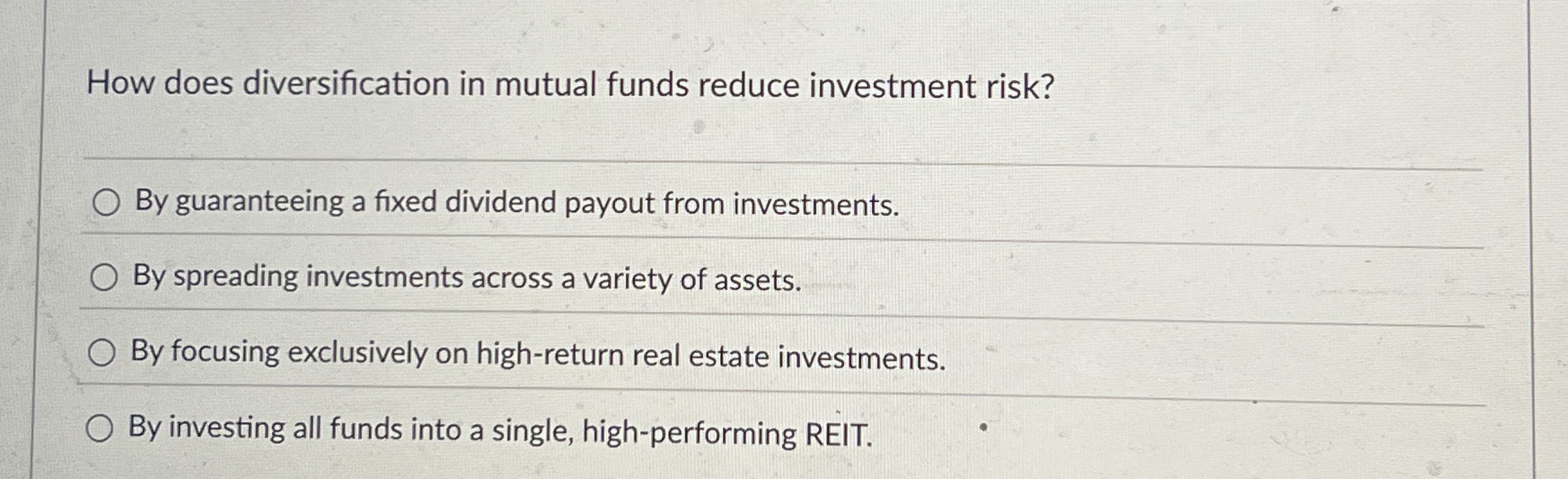 Solved How does diversification in mutual funds reduce | Chegg.com