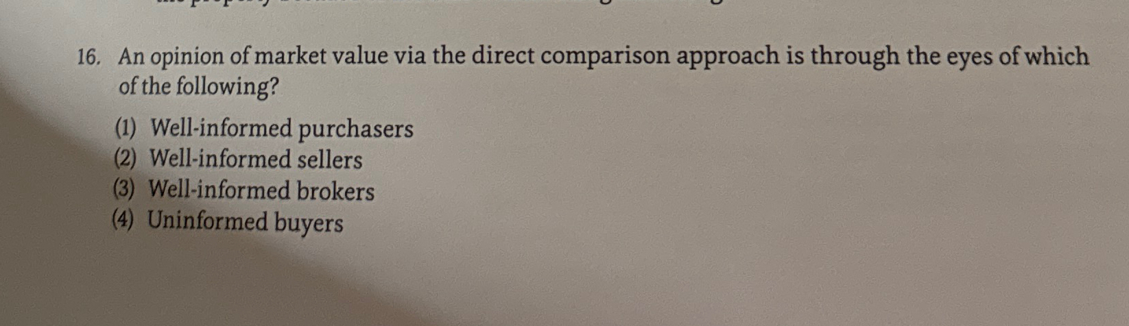 Solved An opinion of market value via the direct comparison | Chegg.com