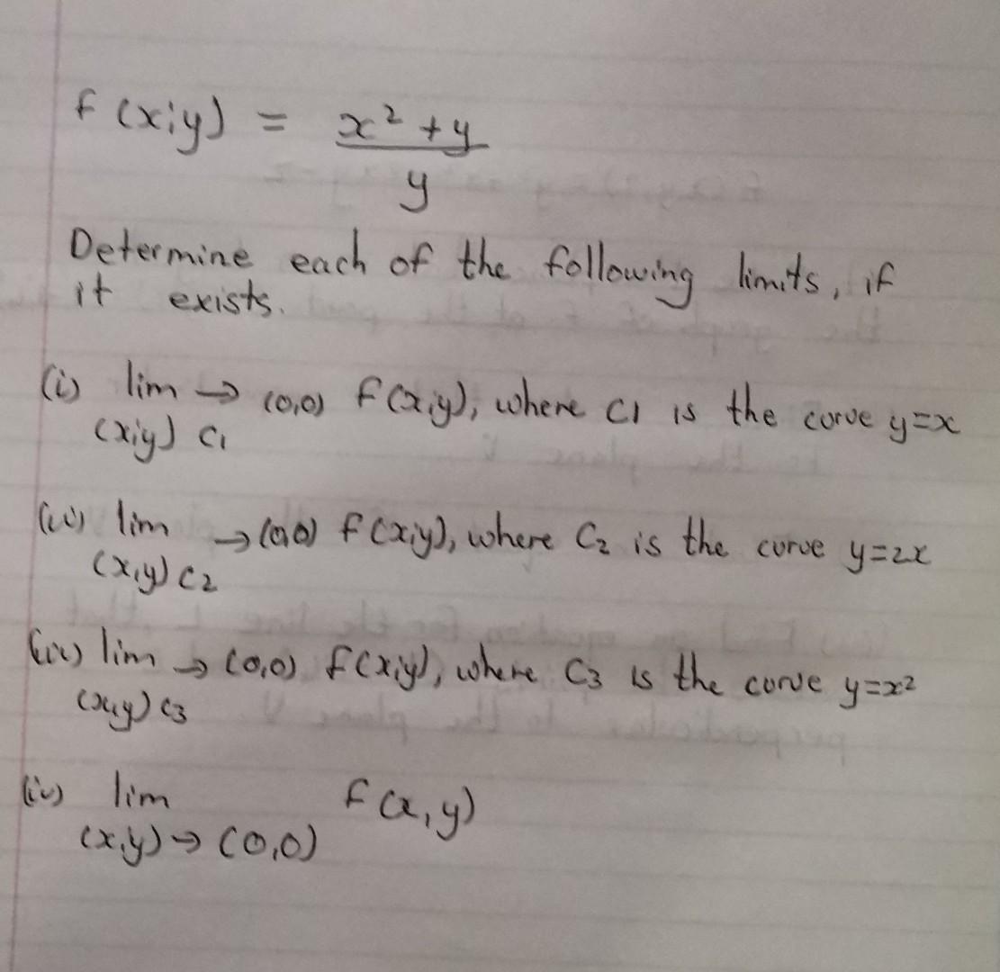 Solved f(x;y)=yx2+y Determine each of the following limits, | Chegg.com
