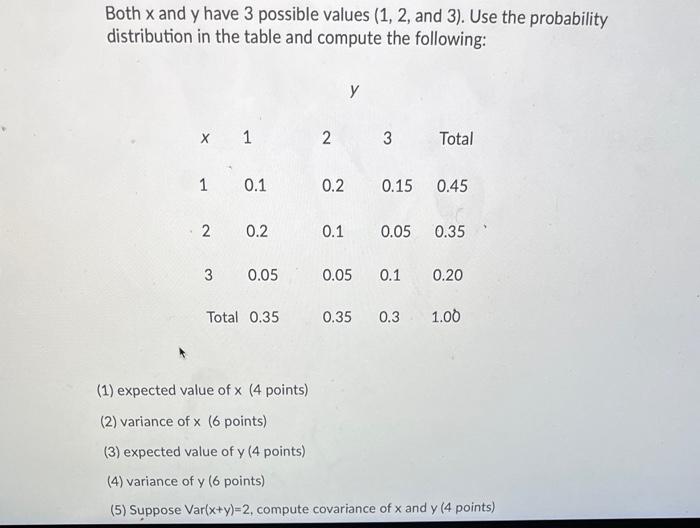 Solved Both x and y have 3 possible values (1, 2, and 3). | Chegg.com
