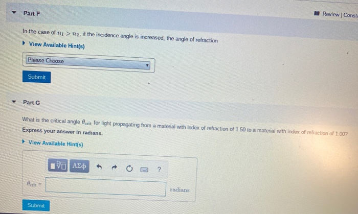 Solved Part F Review Consta In the case of nu > n2, if the | Chegg.com