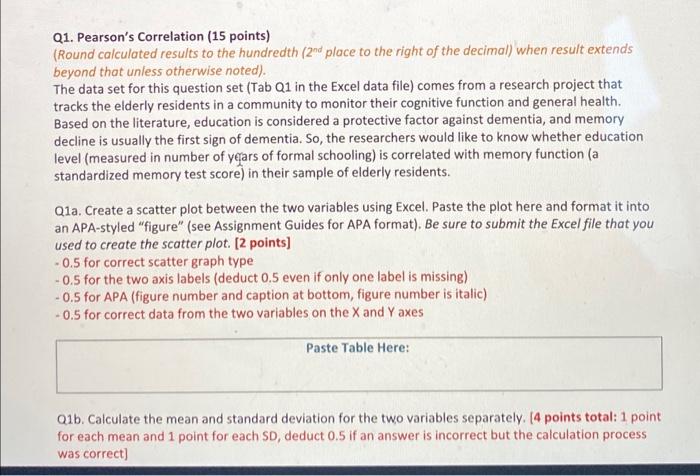 Q1. Pearson's Correlation (15 points) (Round | Chegg.com