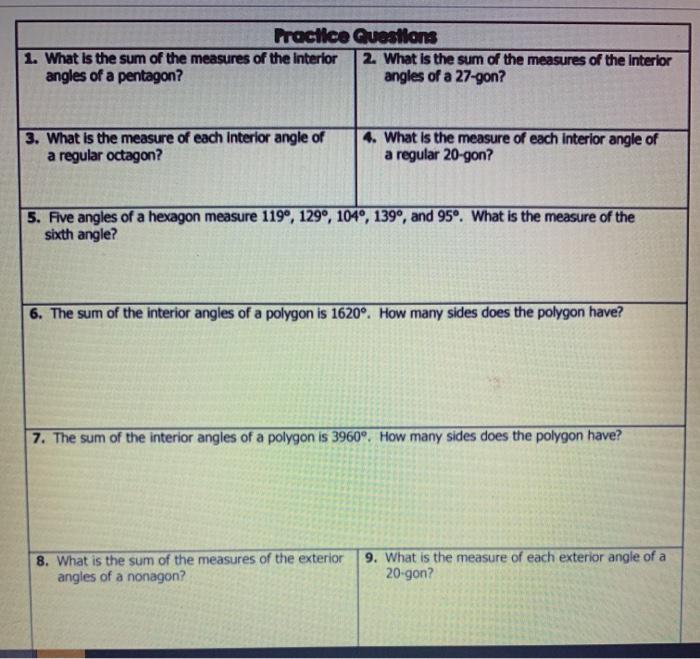 Solved Practice Questions 1. What is the sum of the measures | Chegg.com