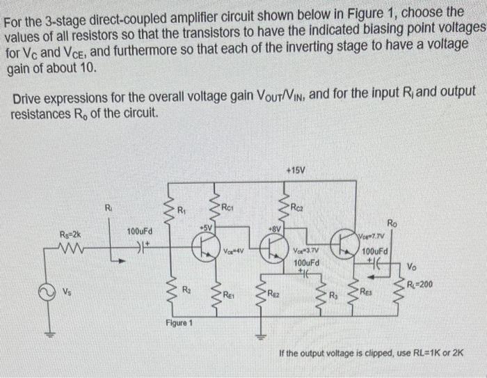 Solved For the 3-stage direct-coupled amplifier circuit | Chegg.com