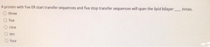Solved A protein with five ER start transfer sequences and | Chegg.com
