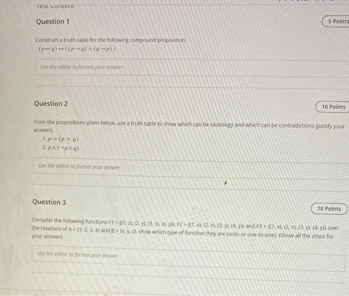 Solved (p↔q)↔((p→q)∧(q→p)) Question 2 From the propositions | Chegg.com