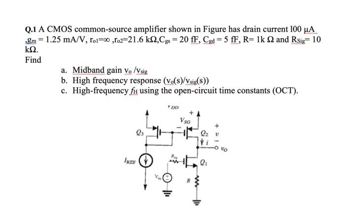 Solved Q.1 A CMOS common-source amplifier shown in Figure | Chegg.com