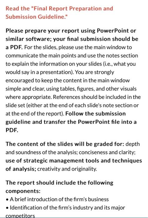 Solved Read the "Final Report Preparation and Submission | Chegg.com