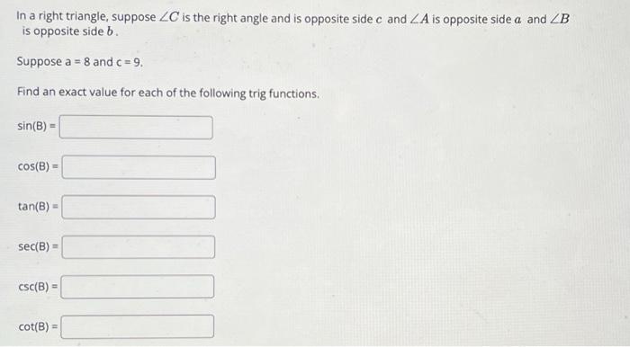 Solved Find an exact vlaue for each of the following trig | Chegg.com