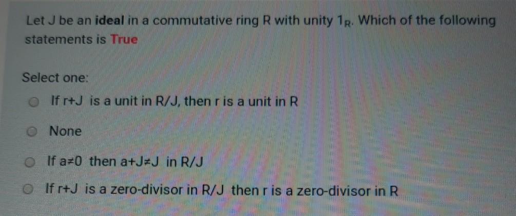 Solved Let J be an ideal in a commutative ring R with unity | Chegg.com