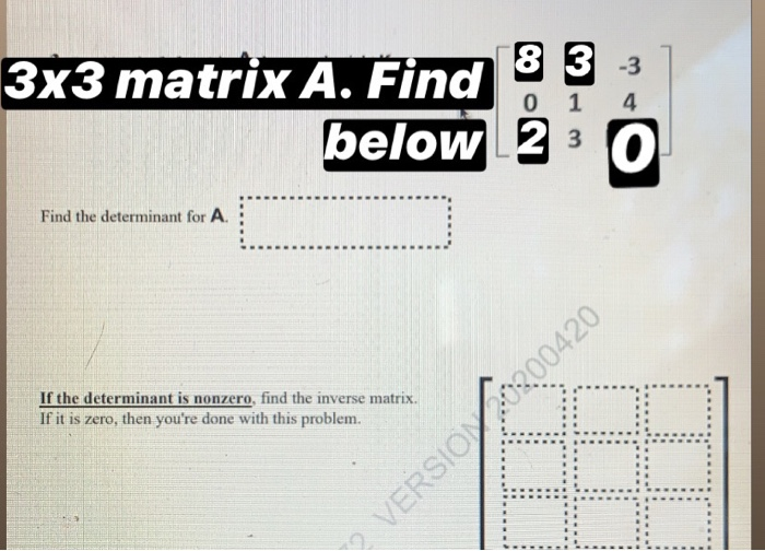 Solved 3x3 matrix A. Find 8 3 0 1 below 2 O- Find the | Chegg.com
