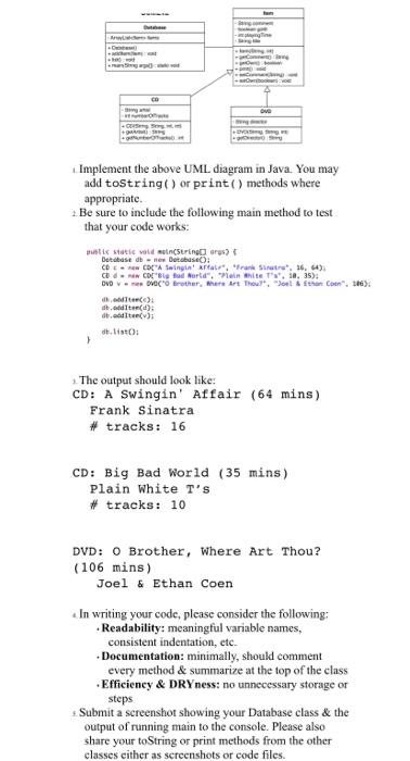 Solved . Implement the above UML diagram in Java. You may | Chegg.com