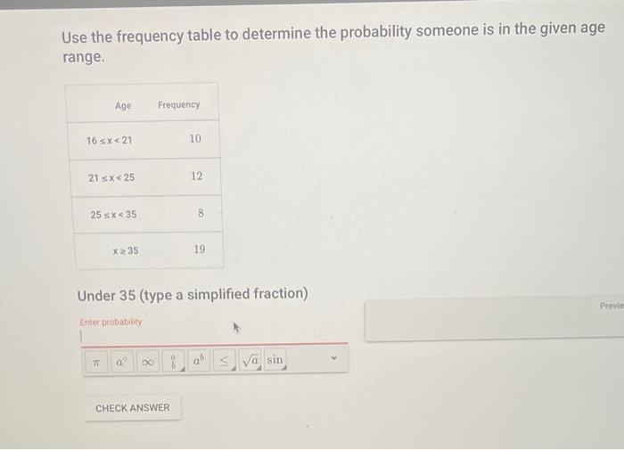 Solved Use the frequency table to determine the probability | Chegg.com