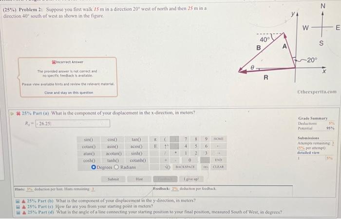 Solved (25\%) Problem 2: Suppose you first walk: 15 m in a | Chegg.com
