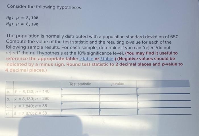 Solved Consider the following hypotheses: | Chegg.com