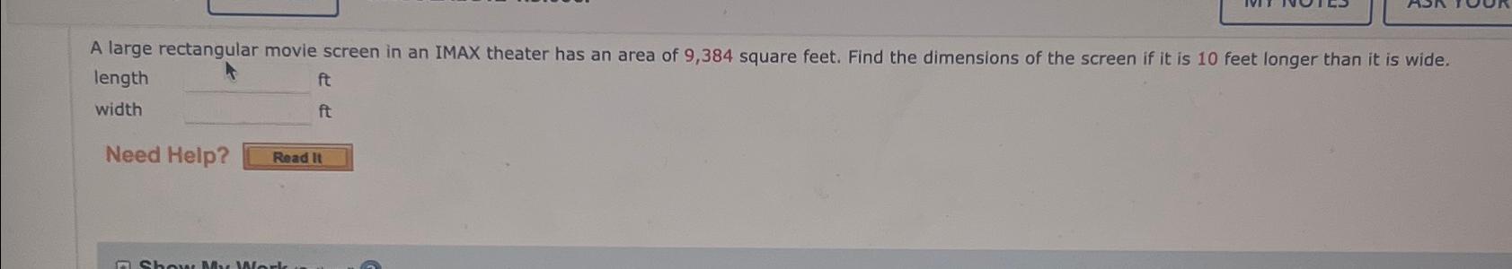 Solved A large rectangular movie screen in an IMAX theater | Chegg.com