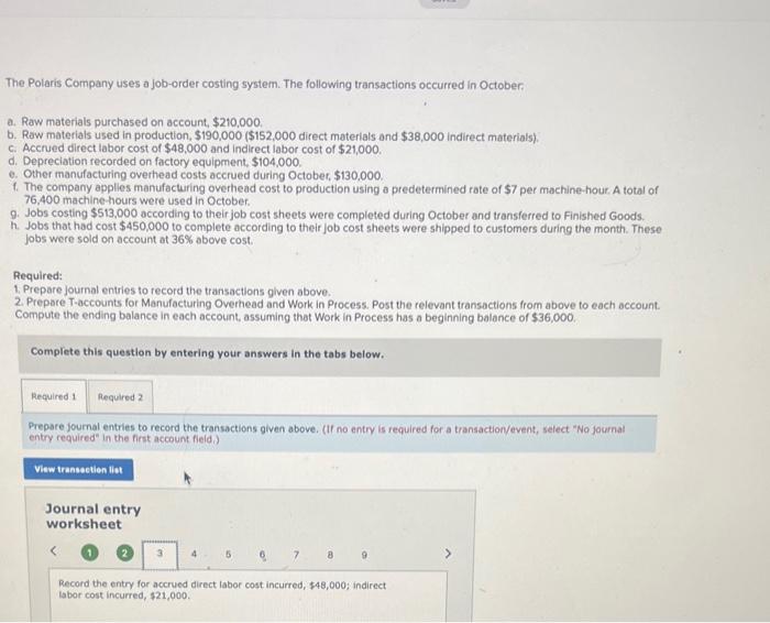 Solved The Polaris Company uses a job-order costing system. | Chegg.com Solved The Polaris Company uses a job-order costing system. | Chegg.com