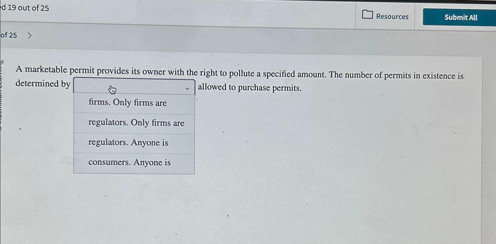 Solved d 19 ﻿out of 25ResourcesA marketable permit provides | Chegg.com