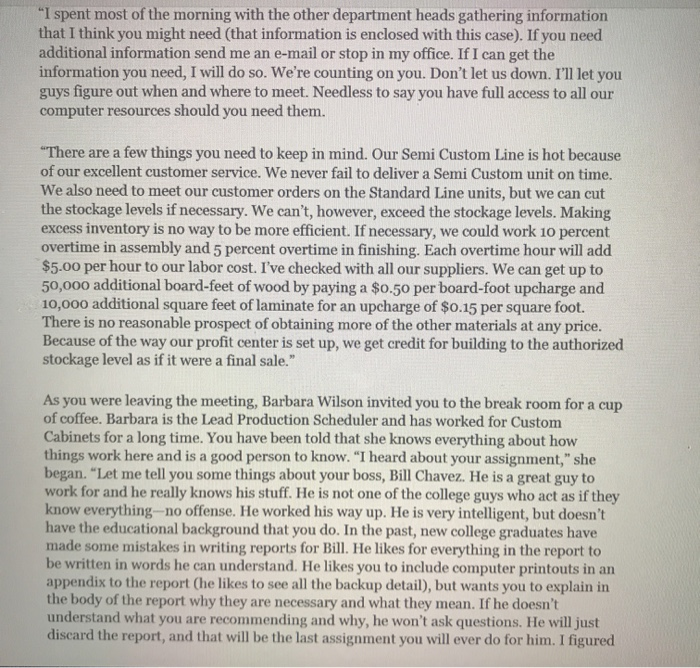 Solved Project 1 - Linear Programming, Custom Cabinets, Inc. | Chegg.com