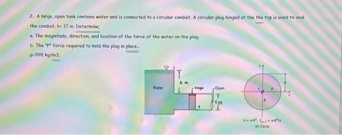 Solved 2. A large, open tank contains water and is connected | Chegg.com