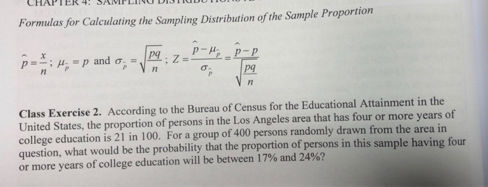 Solved Formulas for Calculating the Sampling Distribution of | Chegg.com