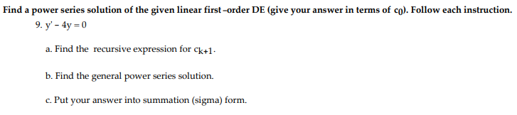 Solved Find a power series solution of the given linear | Chegg.com