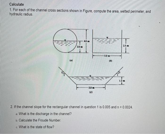 Solved 1. For each of the channel cross sections shown in | Chegg.com