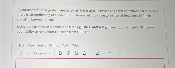Solved "Neurons that fire together wire together" this is | Chegg.com