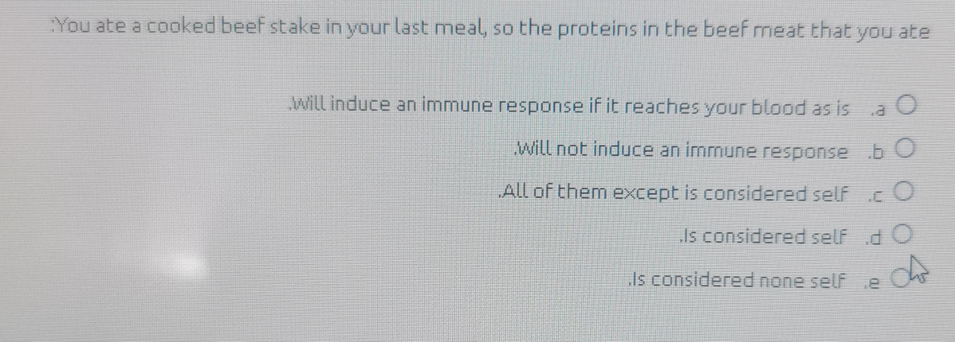 Solved You ate a cooked beef stake in your last meal, so the | Chegg.com