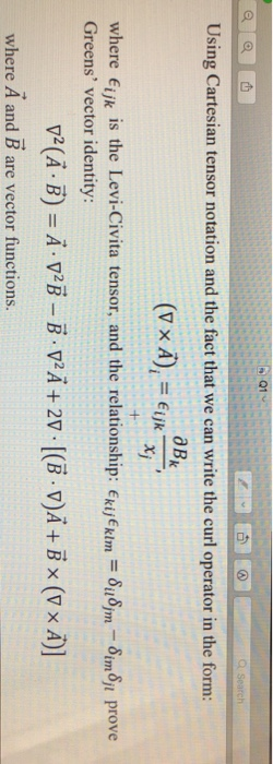Solved Using Cartesian Tensor Notation And The Fact That We