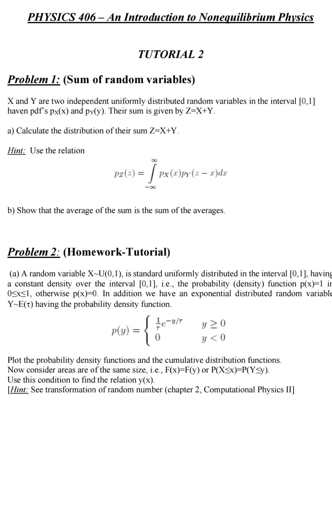 Solved PHYSICS 406 – An Introduction to Nonequilibrium | Chegg.com