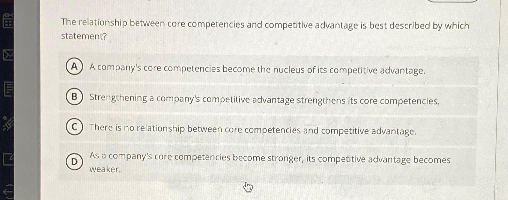Solved The relationship between core competencies and | Chegg.com