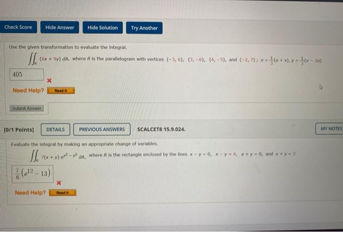 Solved Check Score Hide Answer Hide Solution Try Another Use | Chegg.com