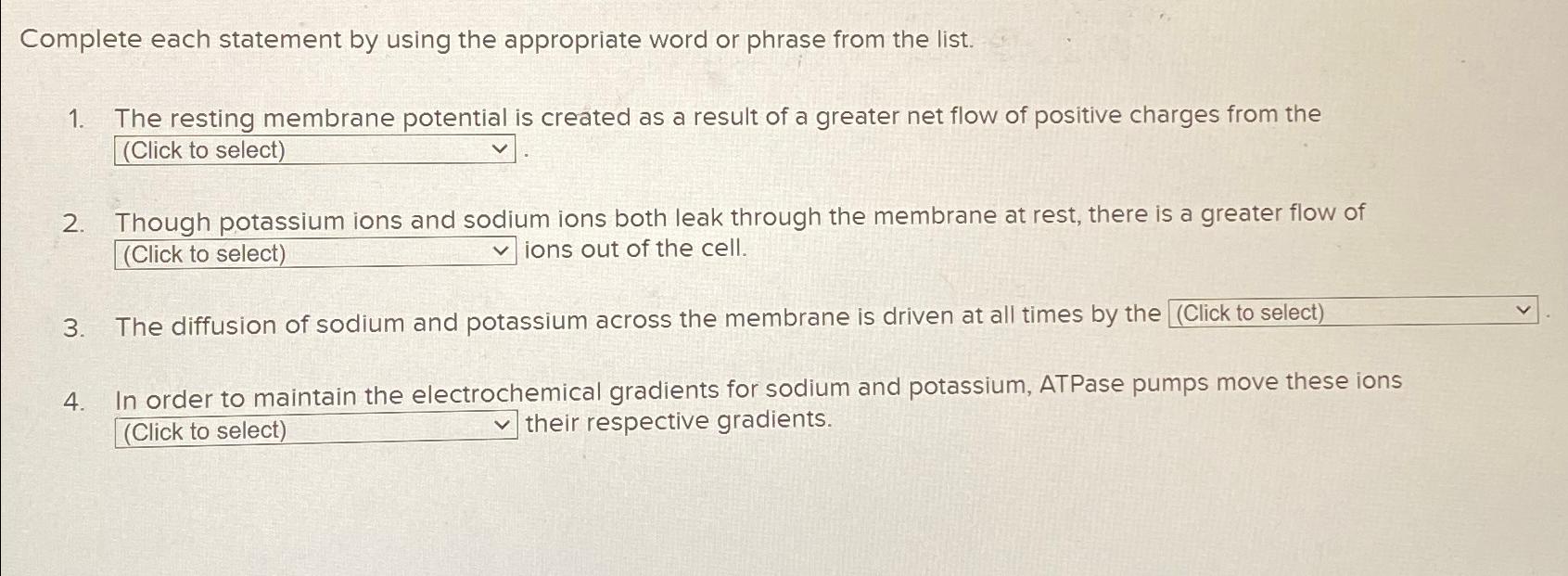 Solved Complete each statement by using the appropriate word | Chegg.com