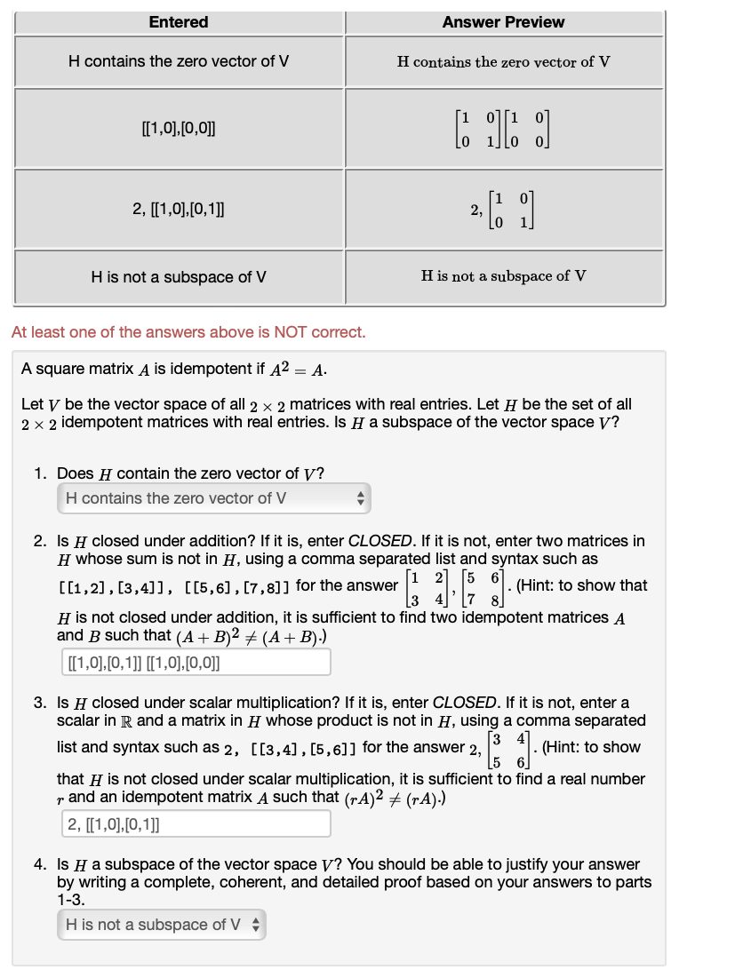 Solved A square matrix A ﻿is idempotent if A2=A.Let V ﻿be | Chegg.com