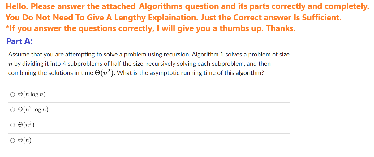 Solved Hello. Please answer the attached Algorithms question | Chegg.com